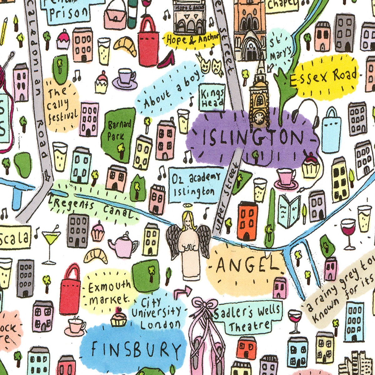 Illustrated Map of North London, Famous London Streets, London ...