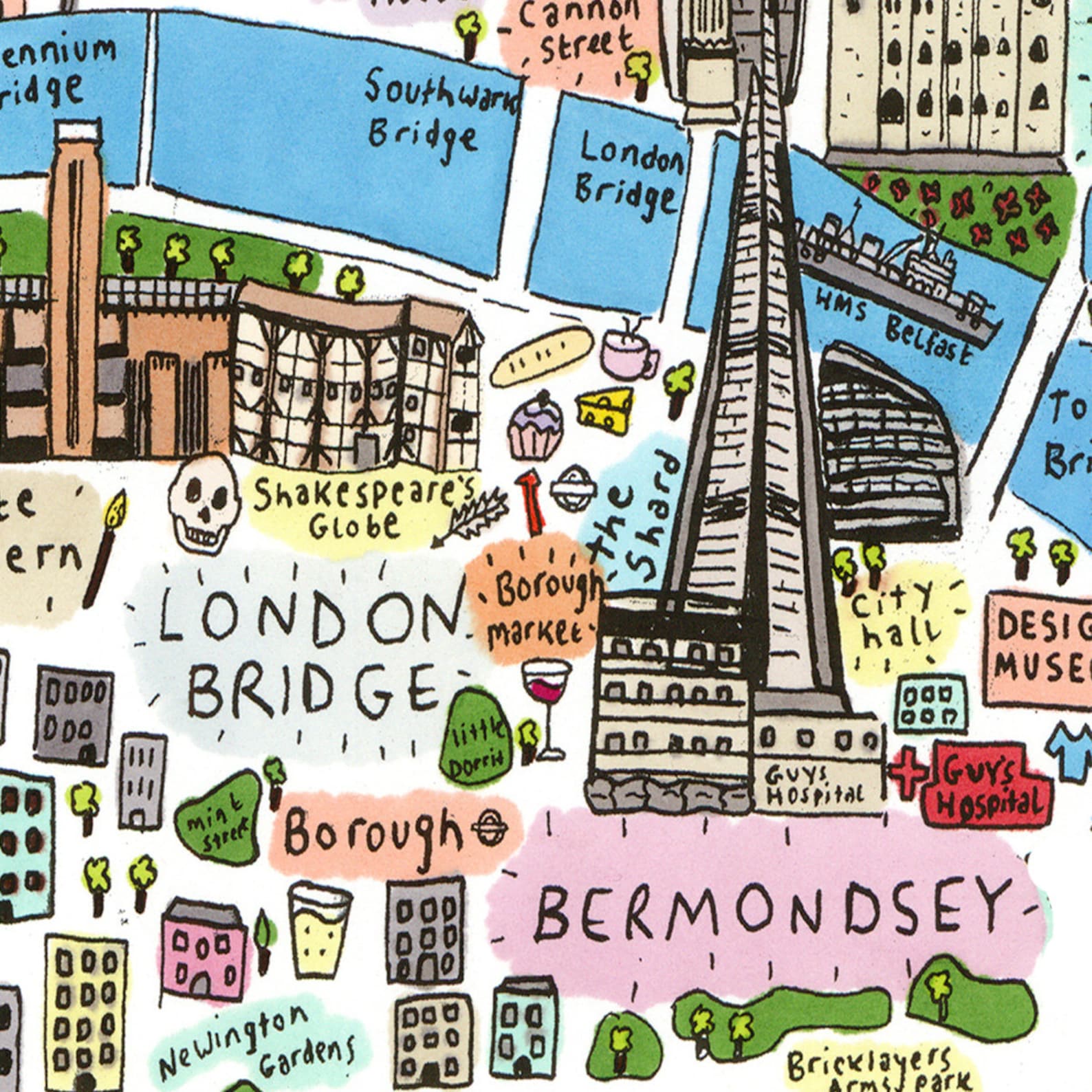 Illustrated Map of Central London, Famous London Streets, London ...