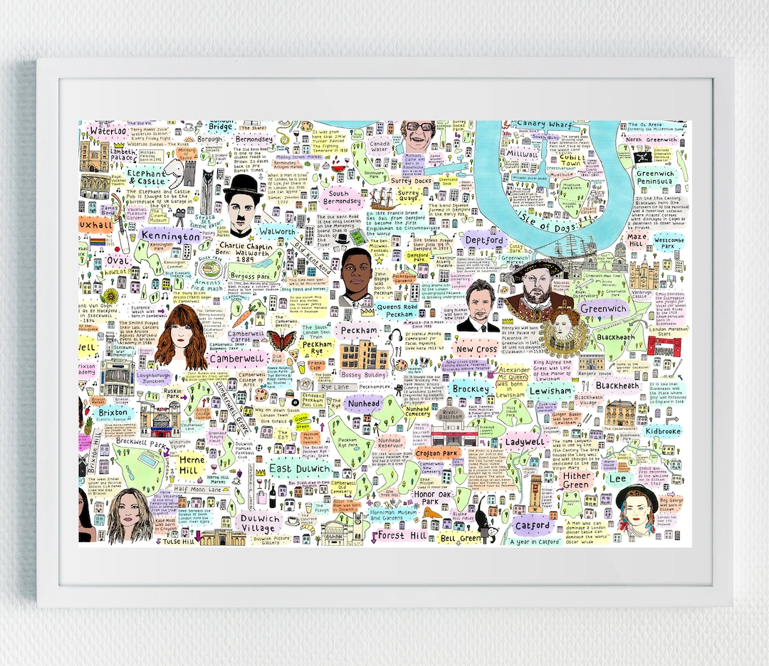 Illustrated Map of South East London History and Culture, Famous London ...