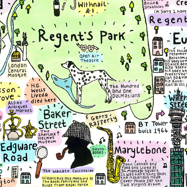 Illustrated Map of North West London History and Culture - Etsy