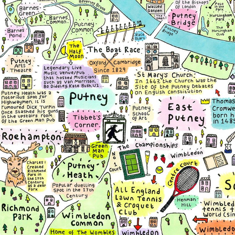 Illustrated Map of South West London History and Culture, Famous London ...
