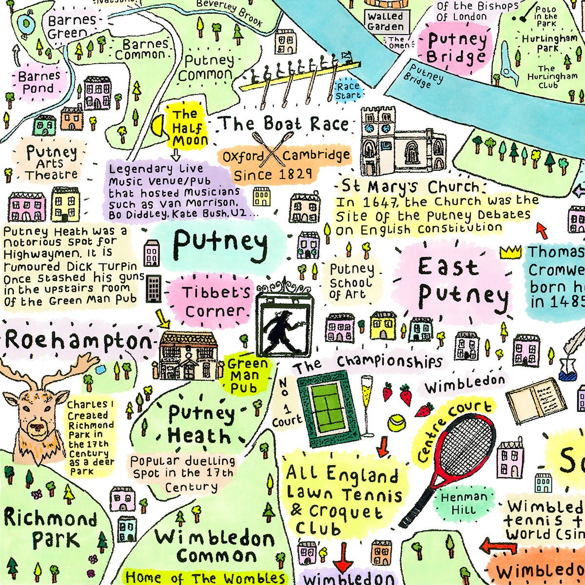 Illustrated Map of South West London History and Culture, Famous London ...