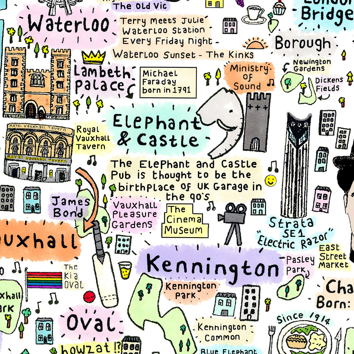 Illustrated Map of South East London History and Culture, Famous London ...