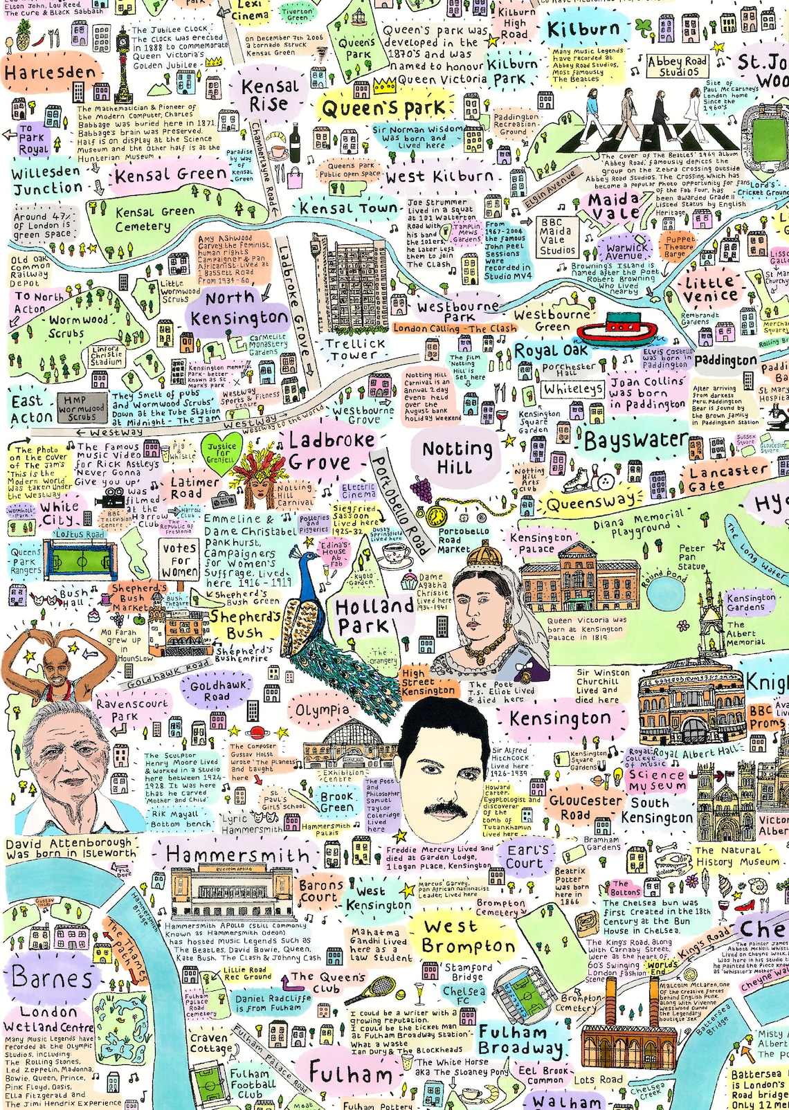 A0 Illustrated Map of London History and Culture, Famous London Streets ...