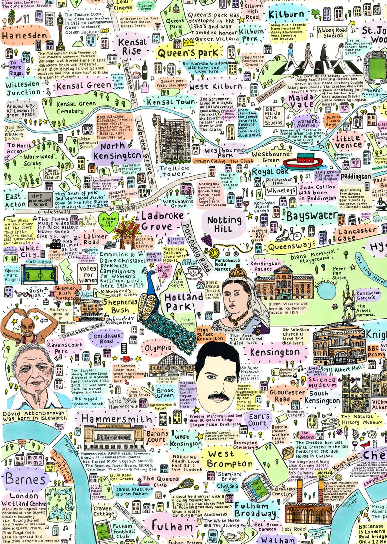 A0 Illustrated Map of London History and Culture, Famous London Streets ...