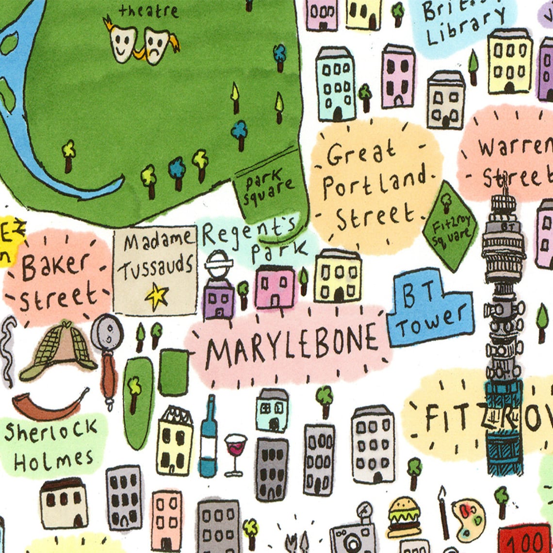 Illustrated Map of Central London, Famous London Streets, London ...