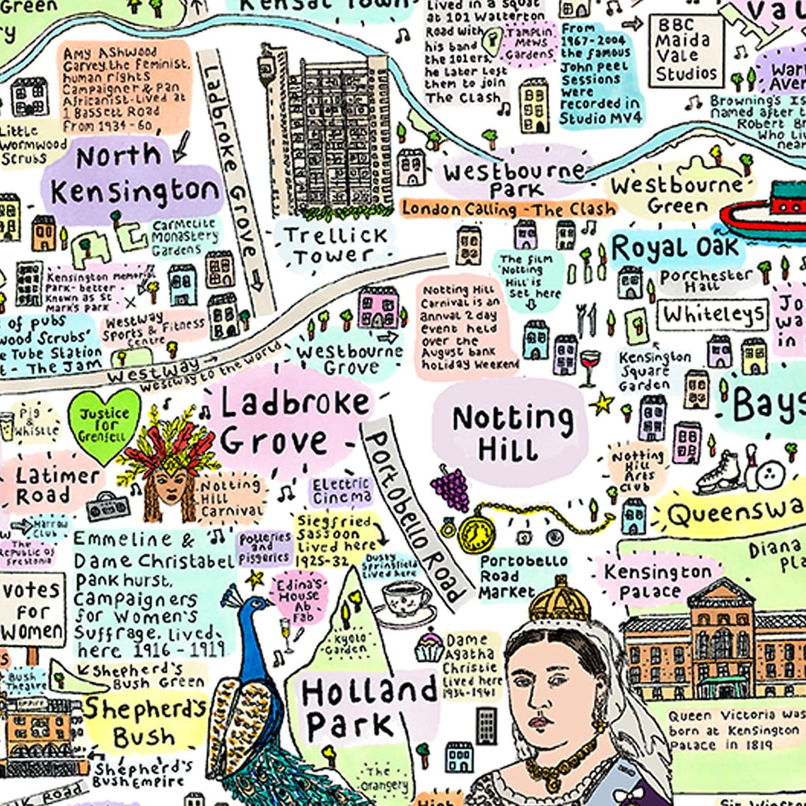 Illustrated Map of West London History and Culture Famous - Etsy