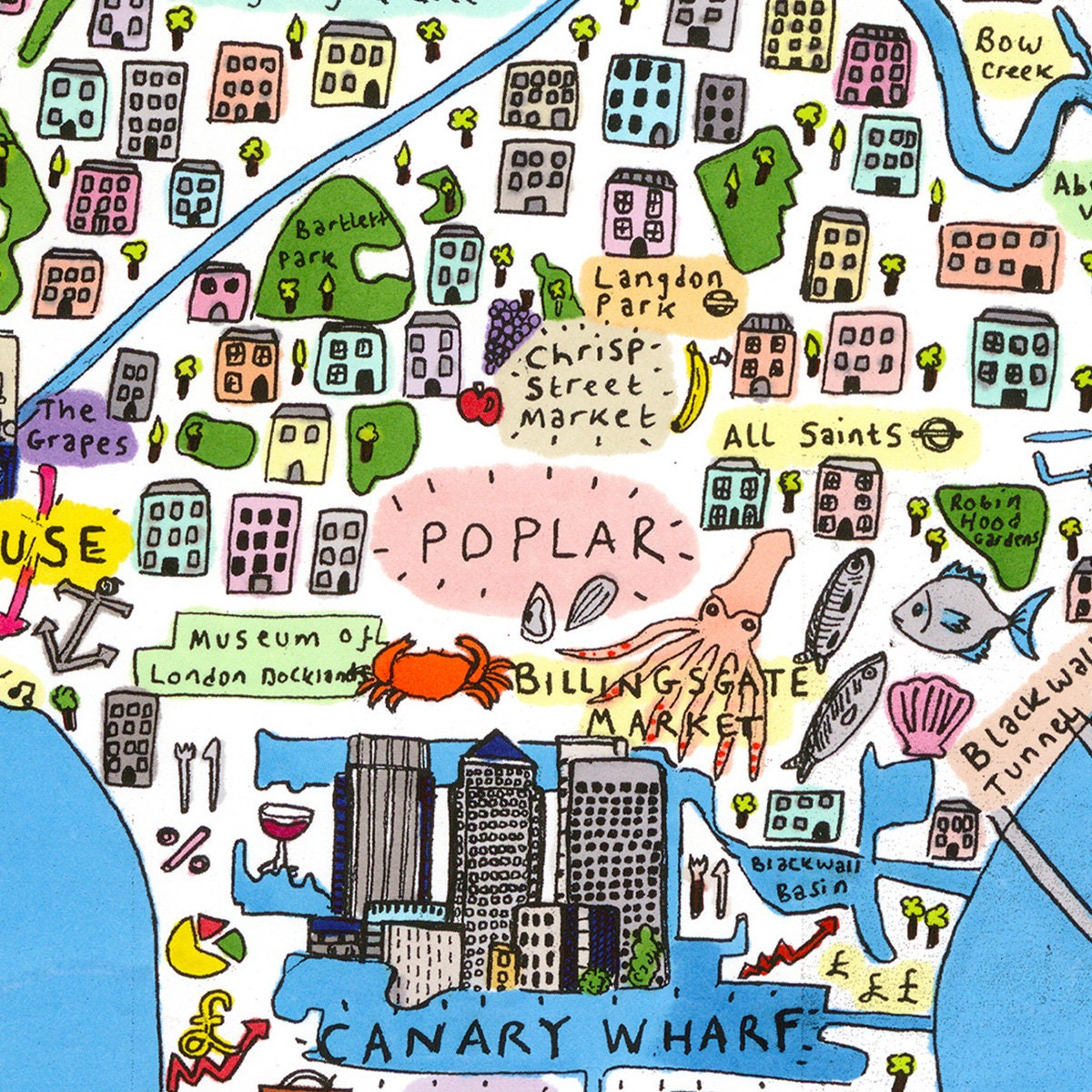 Illustrated Map of East London, Famous London Streets, London Landmarks ...