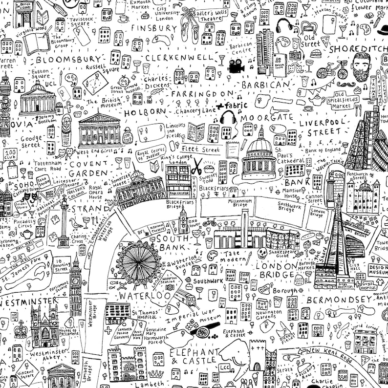 London Map Colouring Poster, London Wall Art, Mindfulness Colouring ...