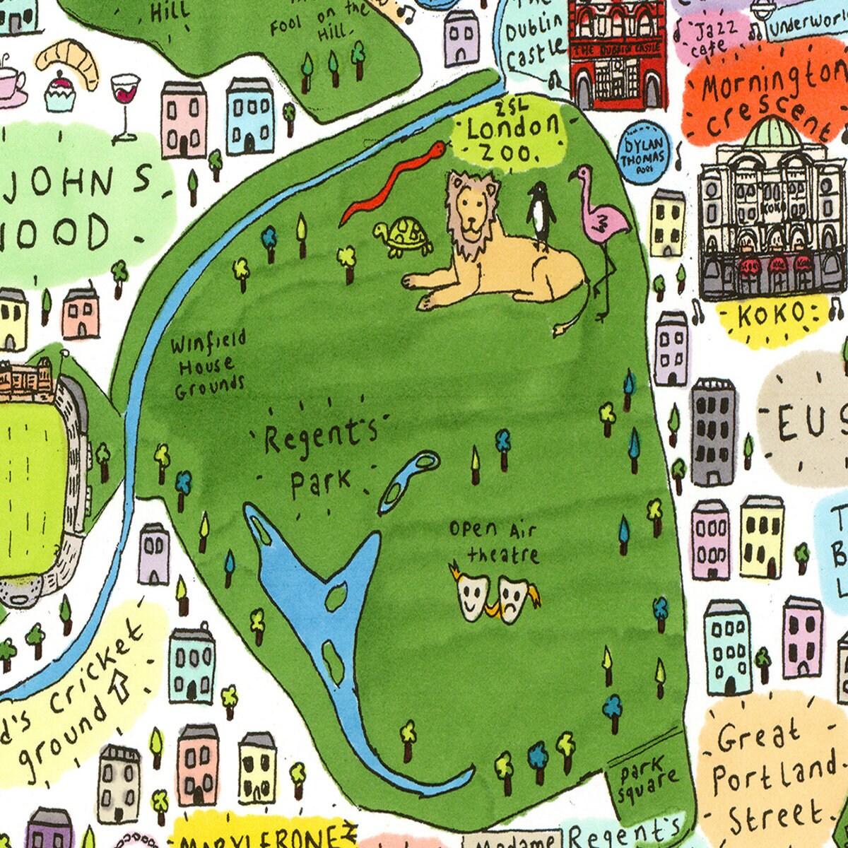 Illustrated Map of North London, Famous London Streets, London ...