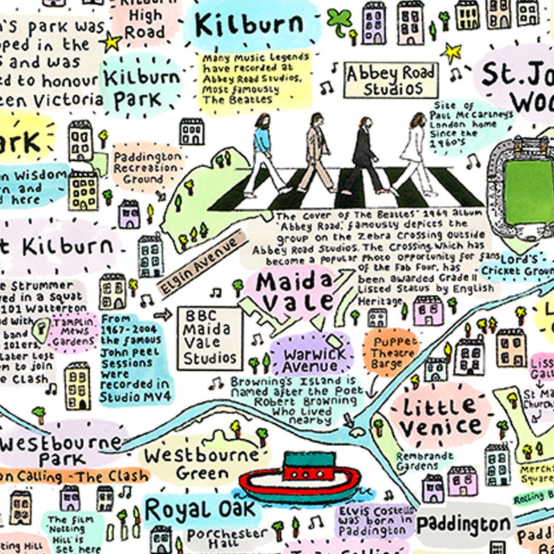 Illustrated Map of West London History and Culture, Famous London ...