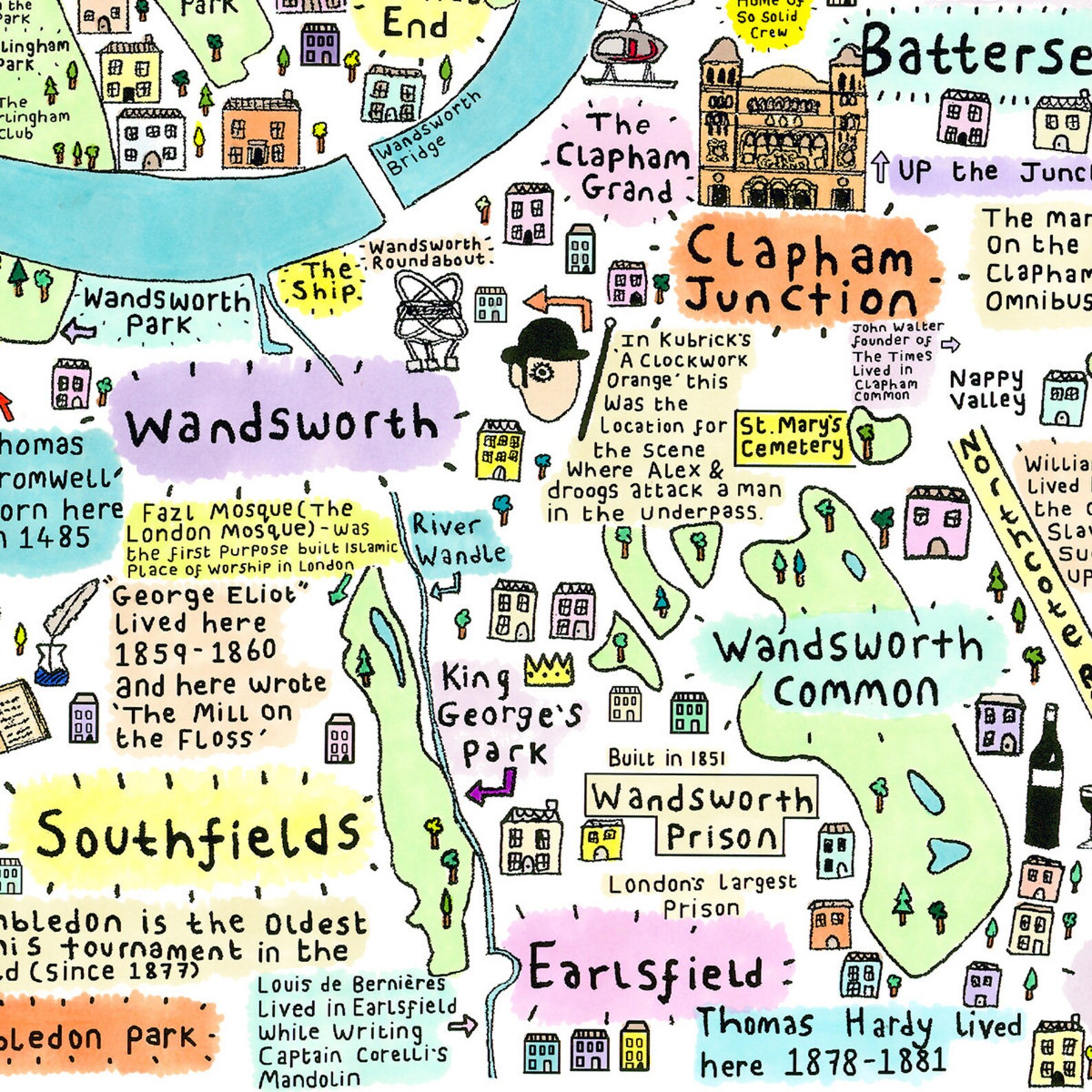Illustrated Map of South West London History and Culture, Famous London ...