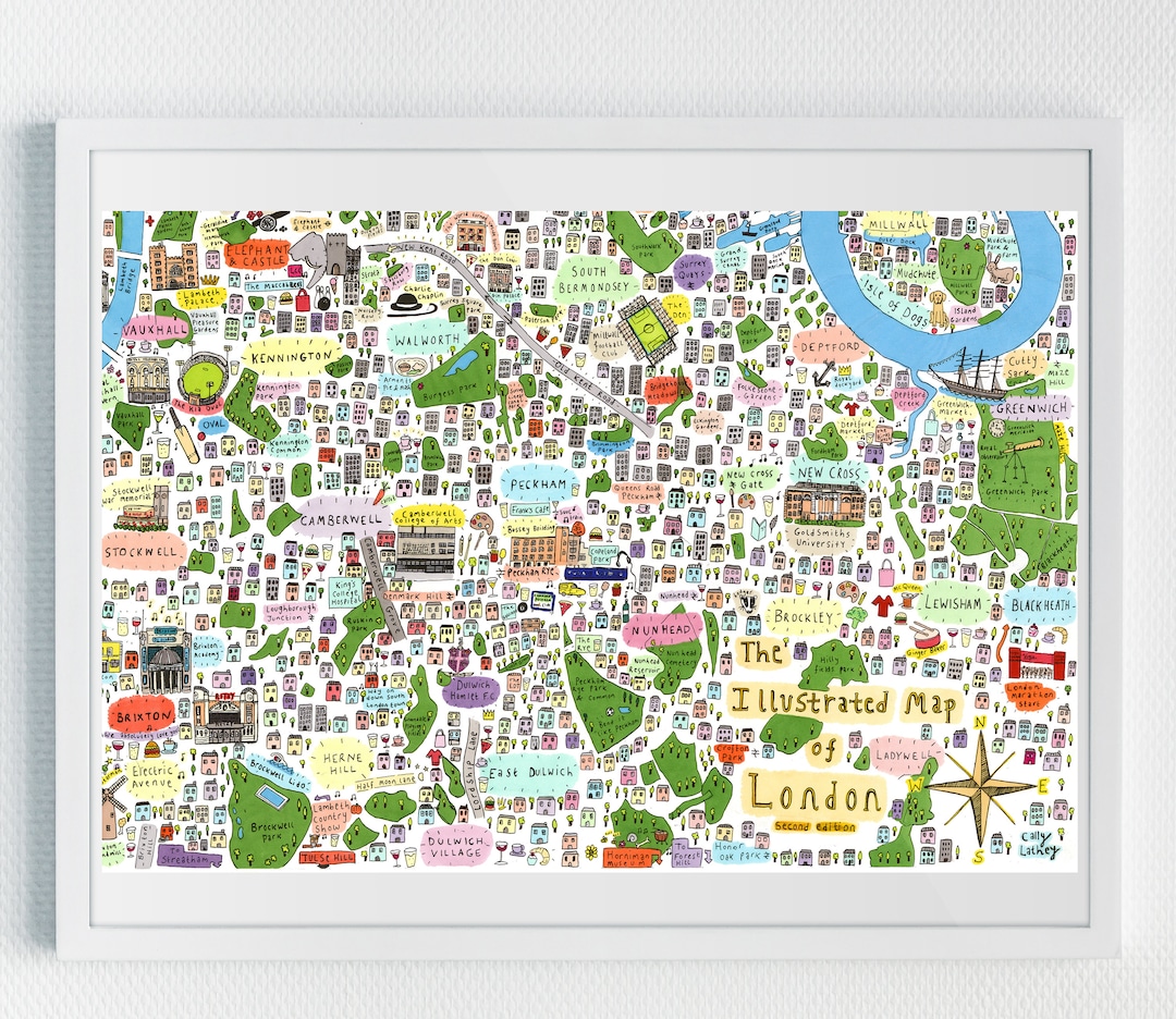 Illustrated Map of South East London, Famous London Streets, London ...
