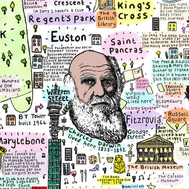 Illustrated Map of Central London History and Culture, Famous London ...