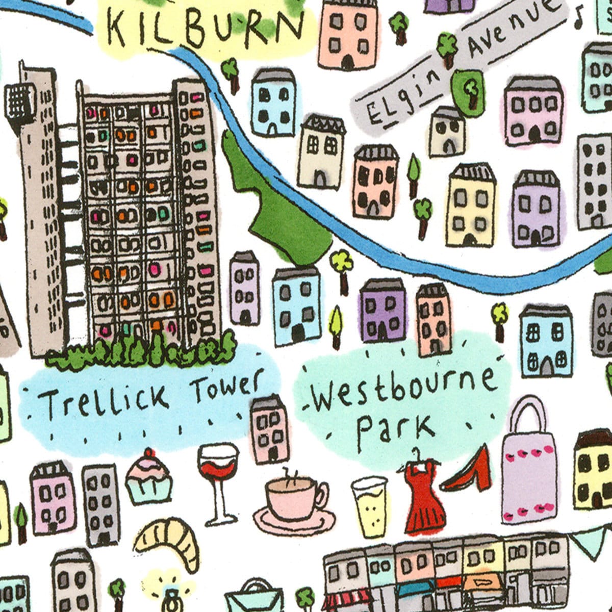 West London Illustrated Map, Famous London Streets, London Landmarks ...