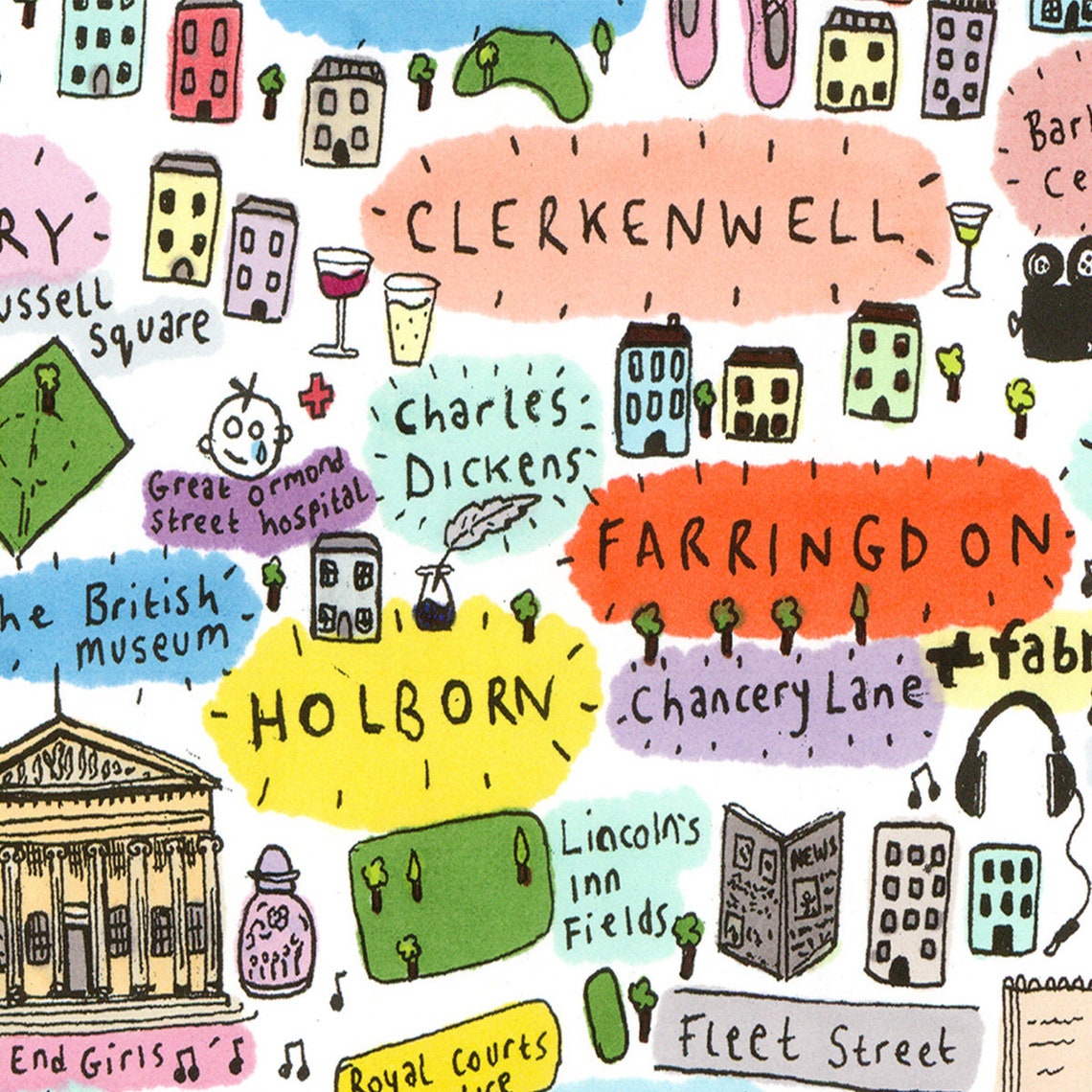 Illustrated Map of Central London, Famous London Streets, London ...