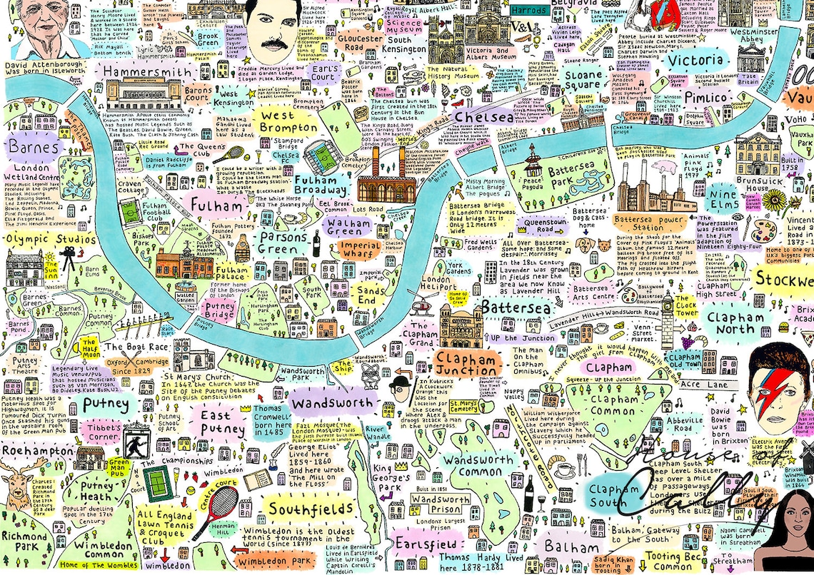 Illustrated Map of South West London History and Culture home - Etsy