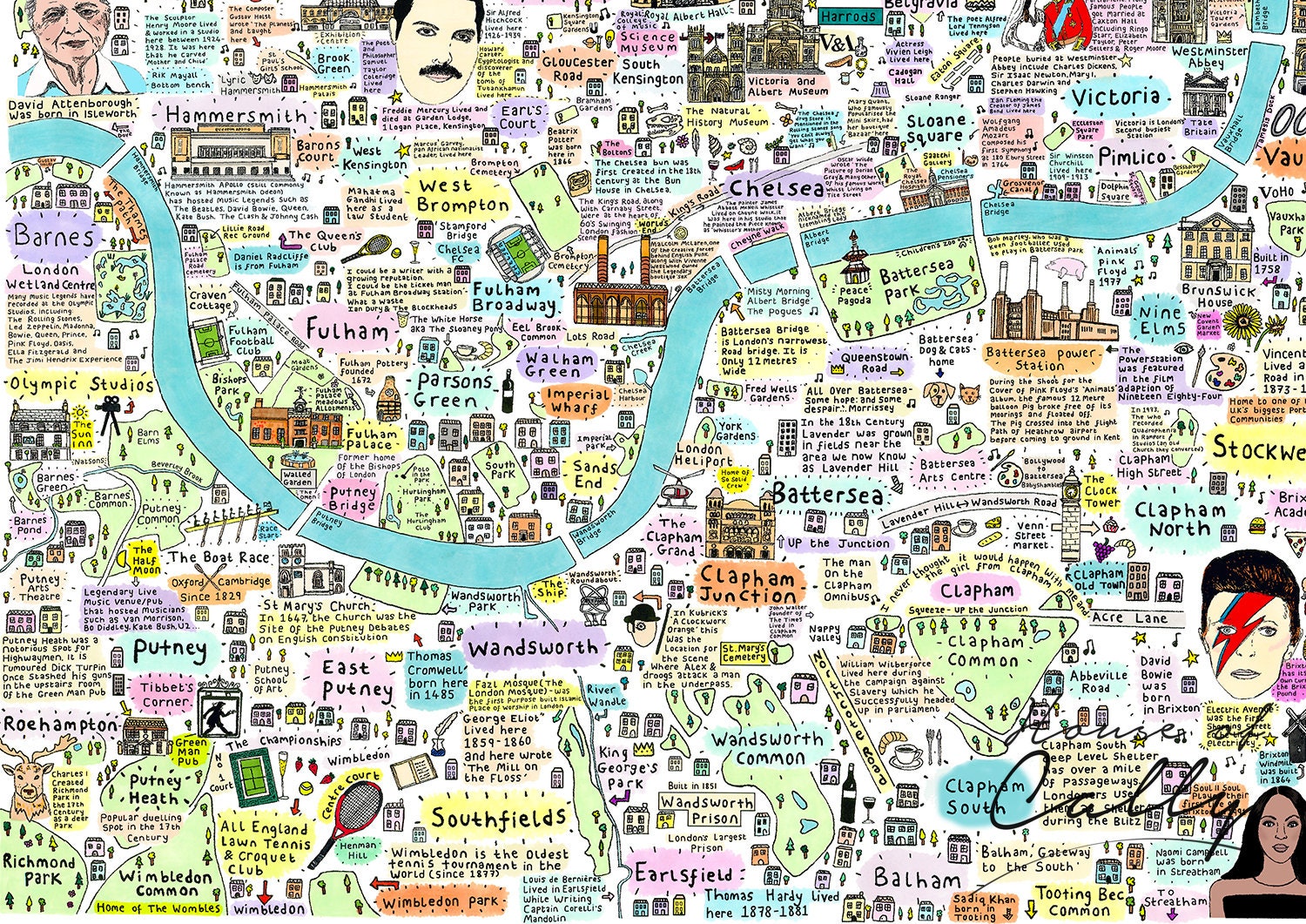 Illustrated Map of South West London History and Culture, Famous London ...