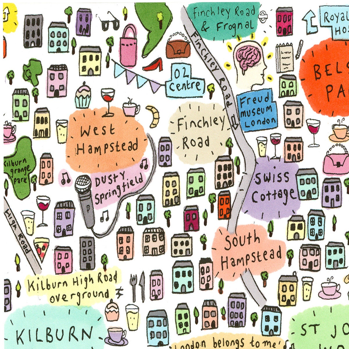 Illustrated Map of North London, Famous London Streets, London ...