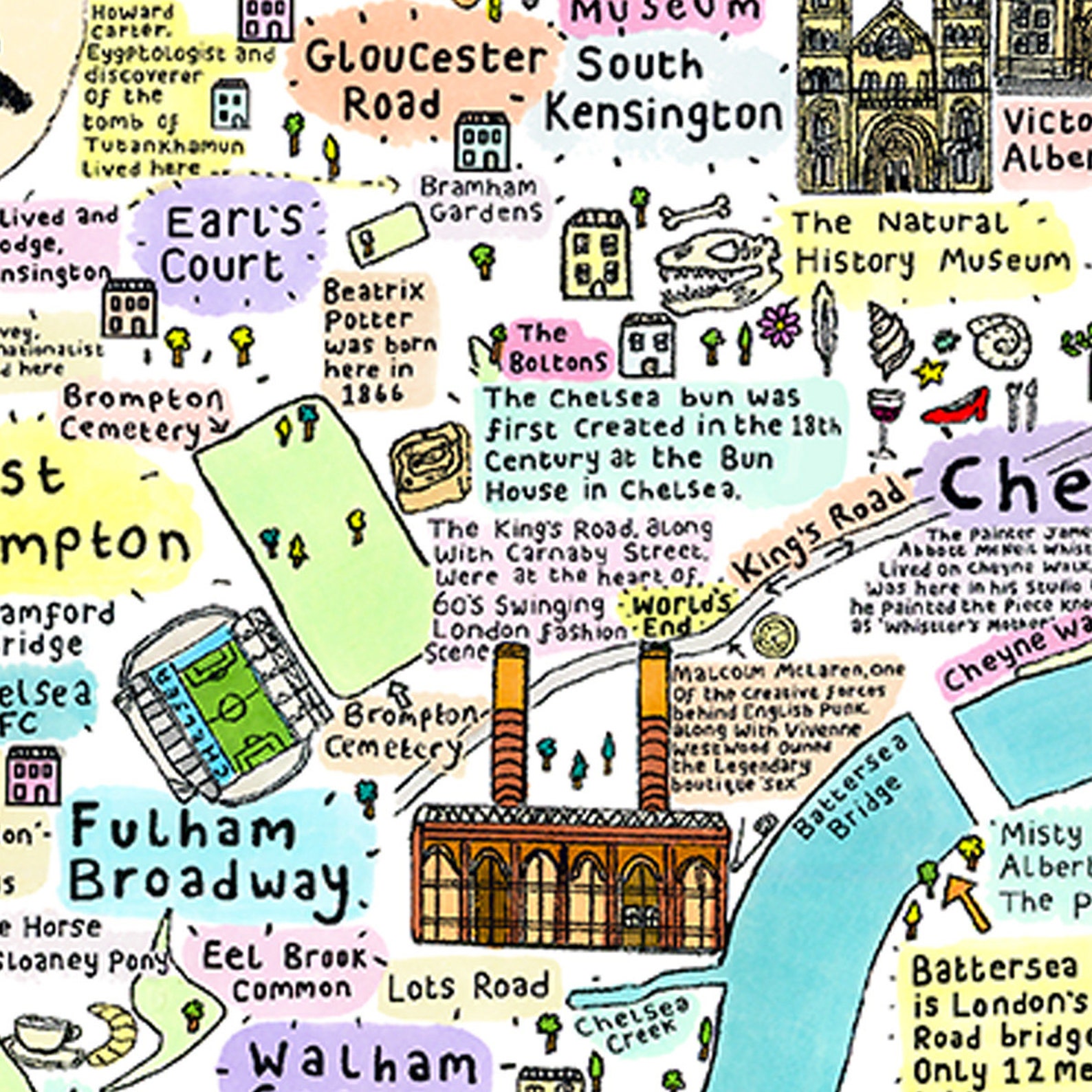 Illustrated Map of West London History and Culture Famous - Etsy