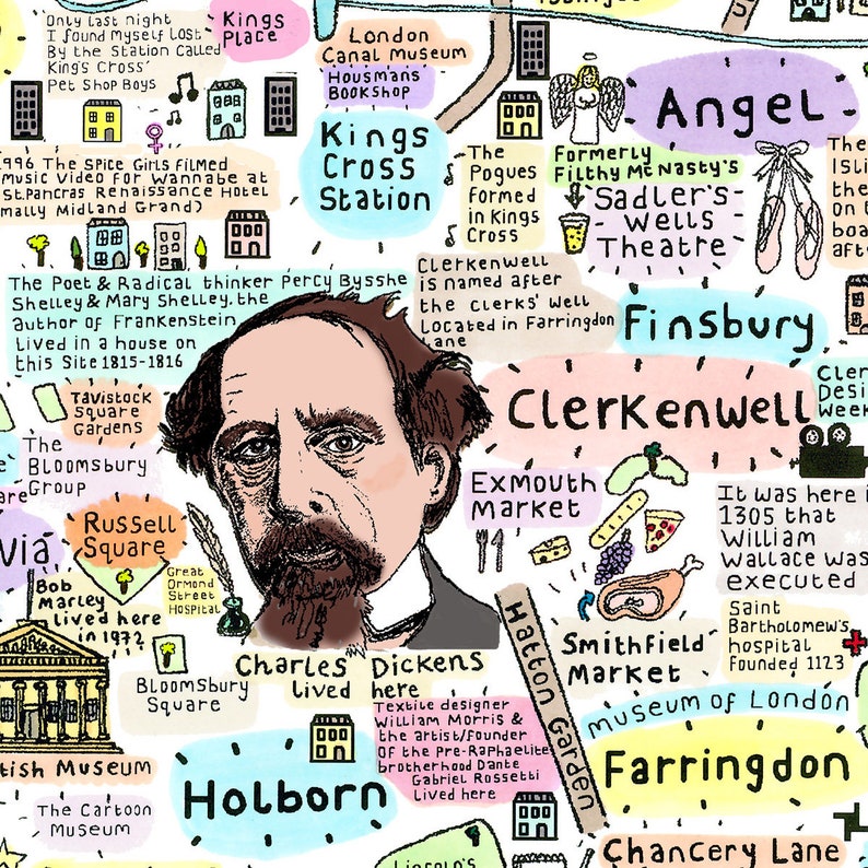 Illustrated Map of Central London History and Culture, Famous London ...