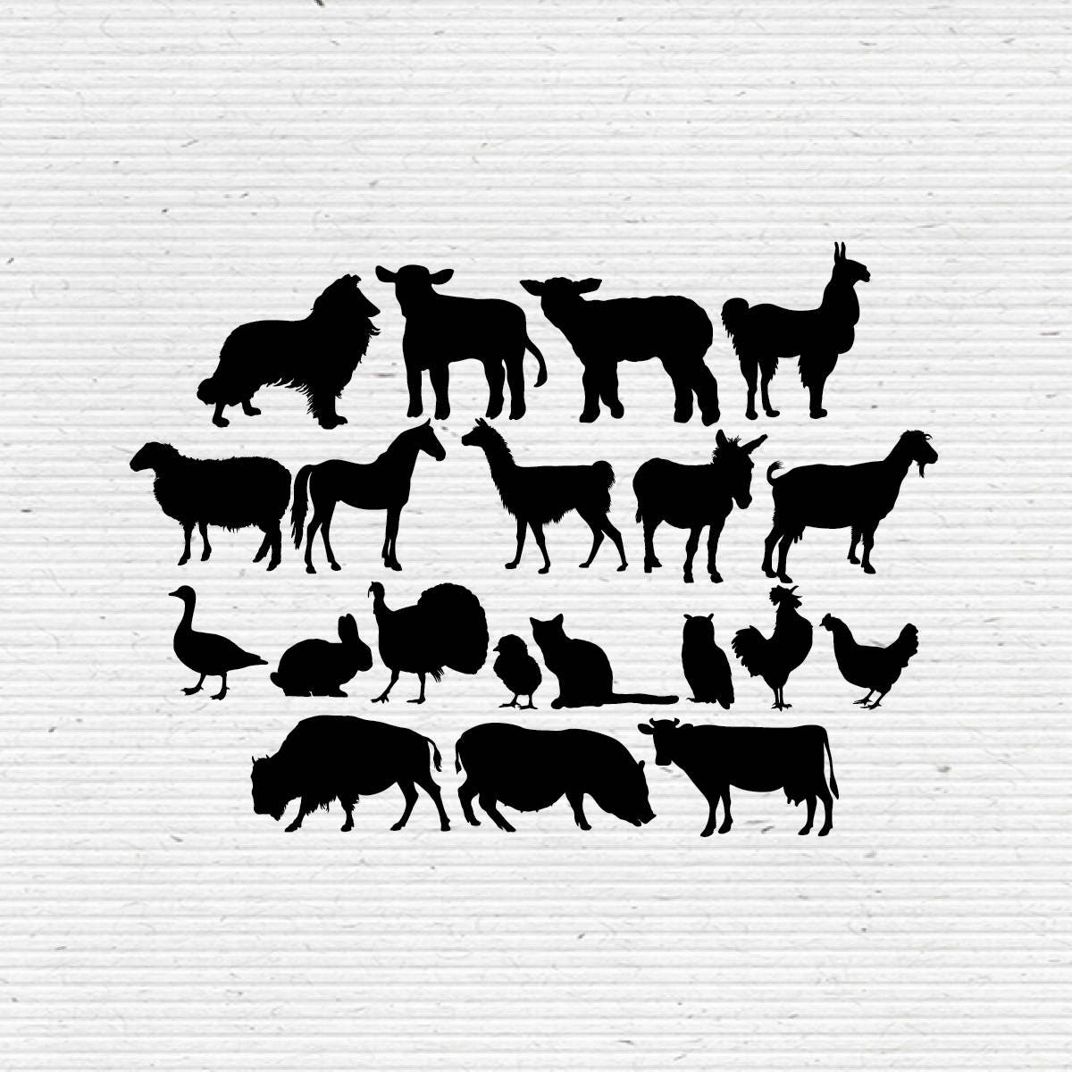 Farm Animals Silhouette Printable Clipart for Scrapbooking | Etsy