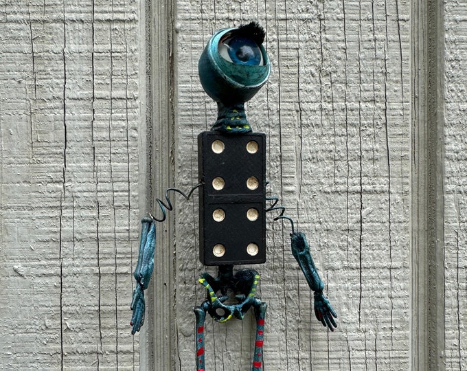 Skeleton Domino Figure - Clay Sculpture - OOAK Assemblage - Found ...