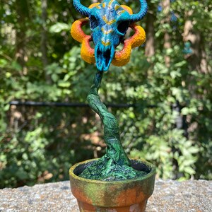 Freaky Flora Bull Skull Creepy Garden Scary Flower Assemblage Art Clay ...