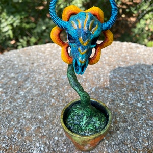Freaky Flora Bull Skull Creepy Garden Scary Flower Assemblage Art Clay ...