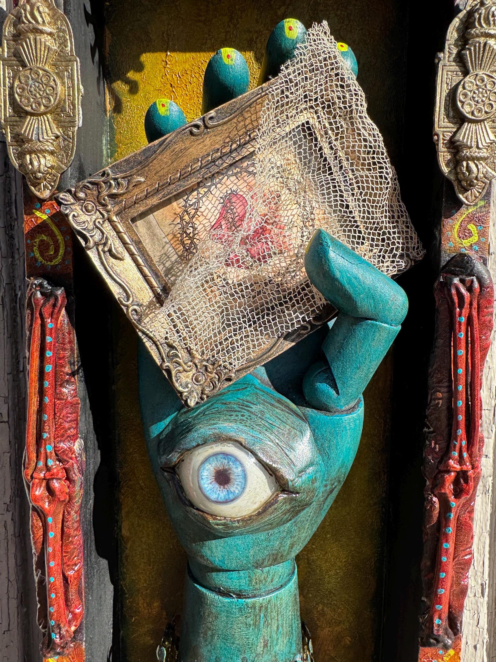 Mexican Folk Art Hand Protection Shrine Sculpture, Upcycled Spiritual ...