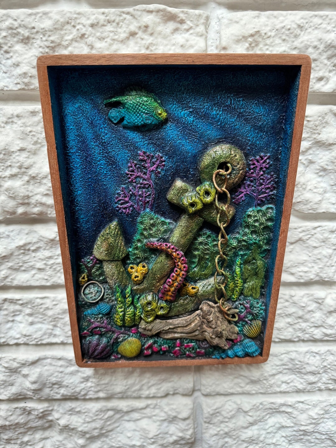 Unique Anchors Aweigh Found Object Sculpture - Hand Painted Underwater ...