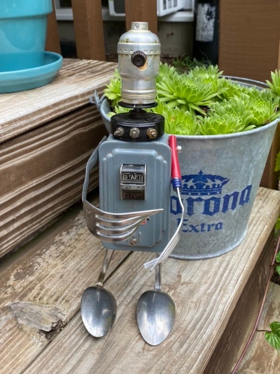 Unique Found Object Robot Art Sculpture Handmade From Upcycled Cutlery ...