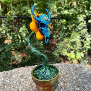 Freaky Flora Bull Skull Creepy Garden Scary Flower Assemblage Art Clay ...