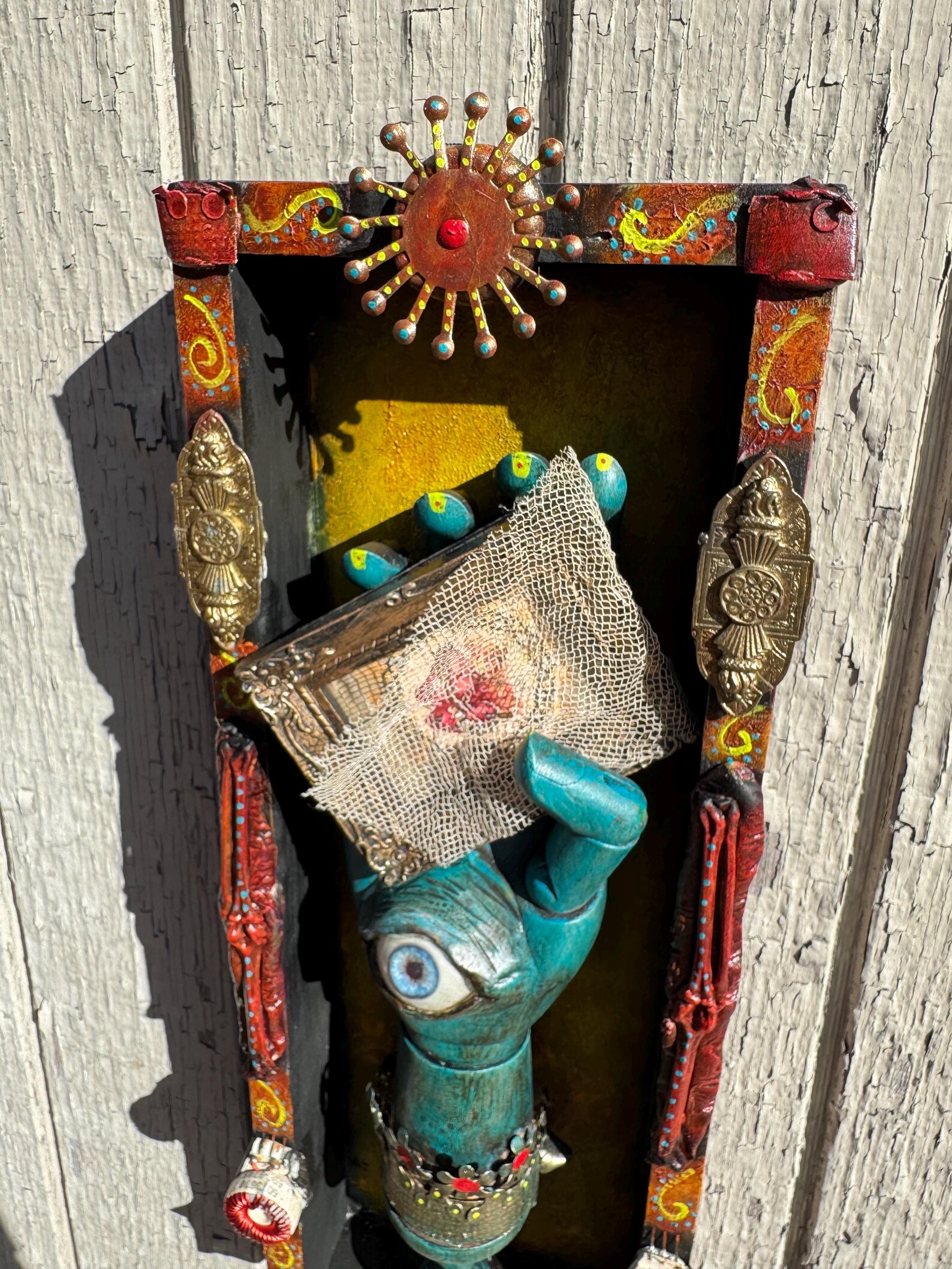 Mexican Folk Art Hand Protection Shrine Sculpture, Upcycled Spiritual ...