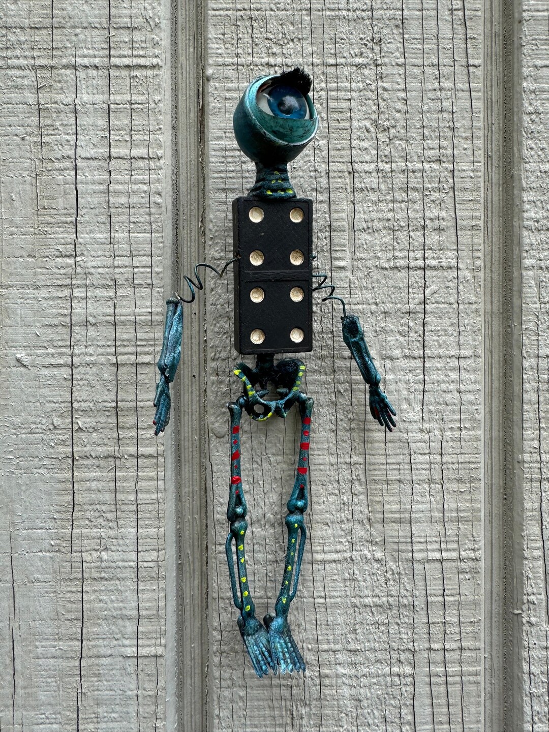 Skeleton Domino Figure - Clay Sculpture - OOAK Assemblage - Found Object Art - Upcycled Art ...