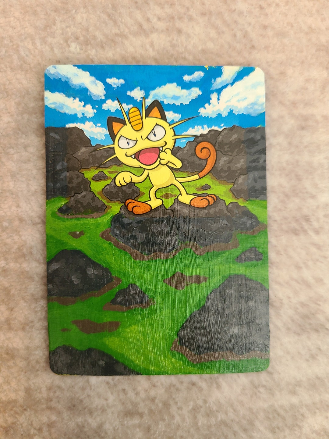 Hand Painted Meowth Pokemon Card - Etsy