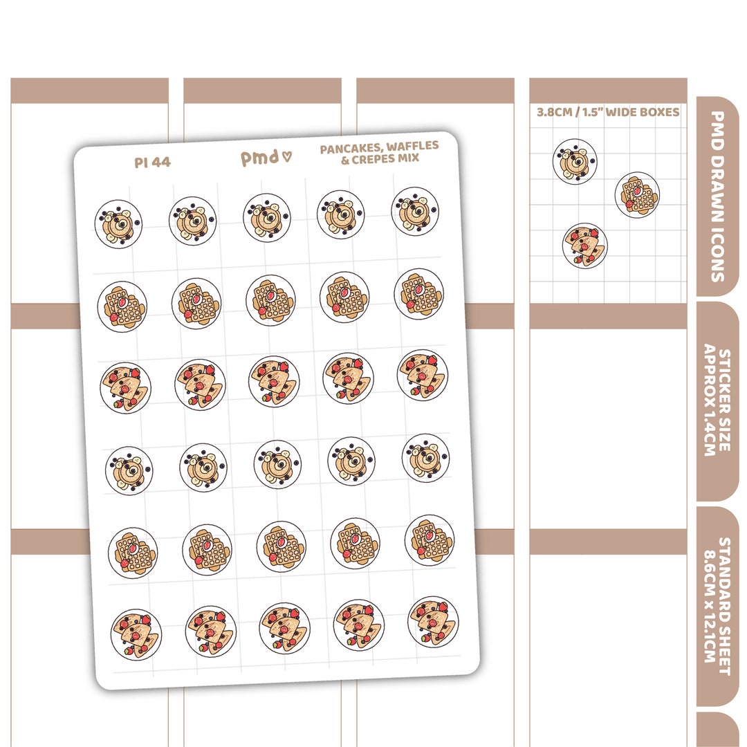 Pancakes, Waffles & Crepes Stickers PMD Drawn Icon Planner Stickers ...