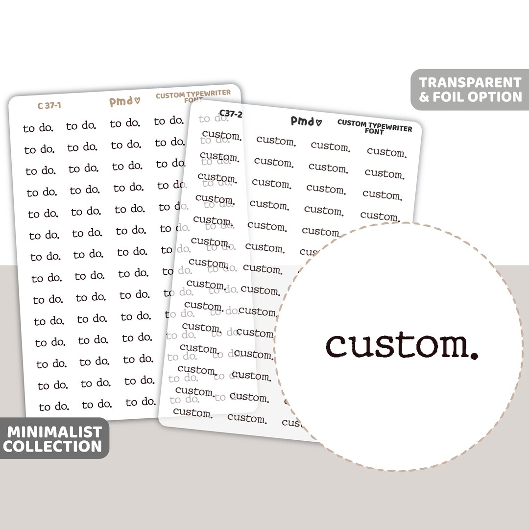 Custom Typewriter Font Word Stickers Minimalist Planner Stickers C37 - Etsy