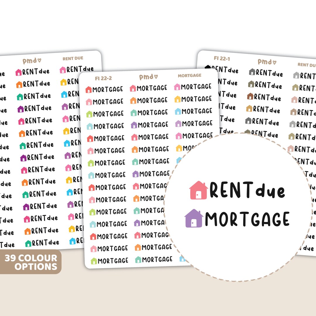 Rent Due, Mortgage Stickers Planner Stickers FI22 - Etsy