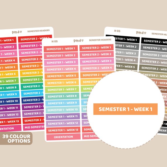 Semester Header Stickers Semester 1 to 2 Week 1 to 13 - Etsy Australia