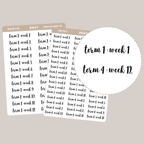 School Term Script Stickers Planner Stickers SW19 | Etsy