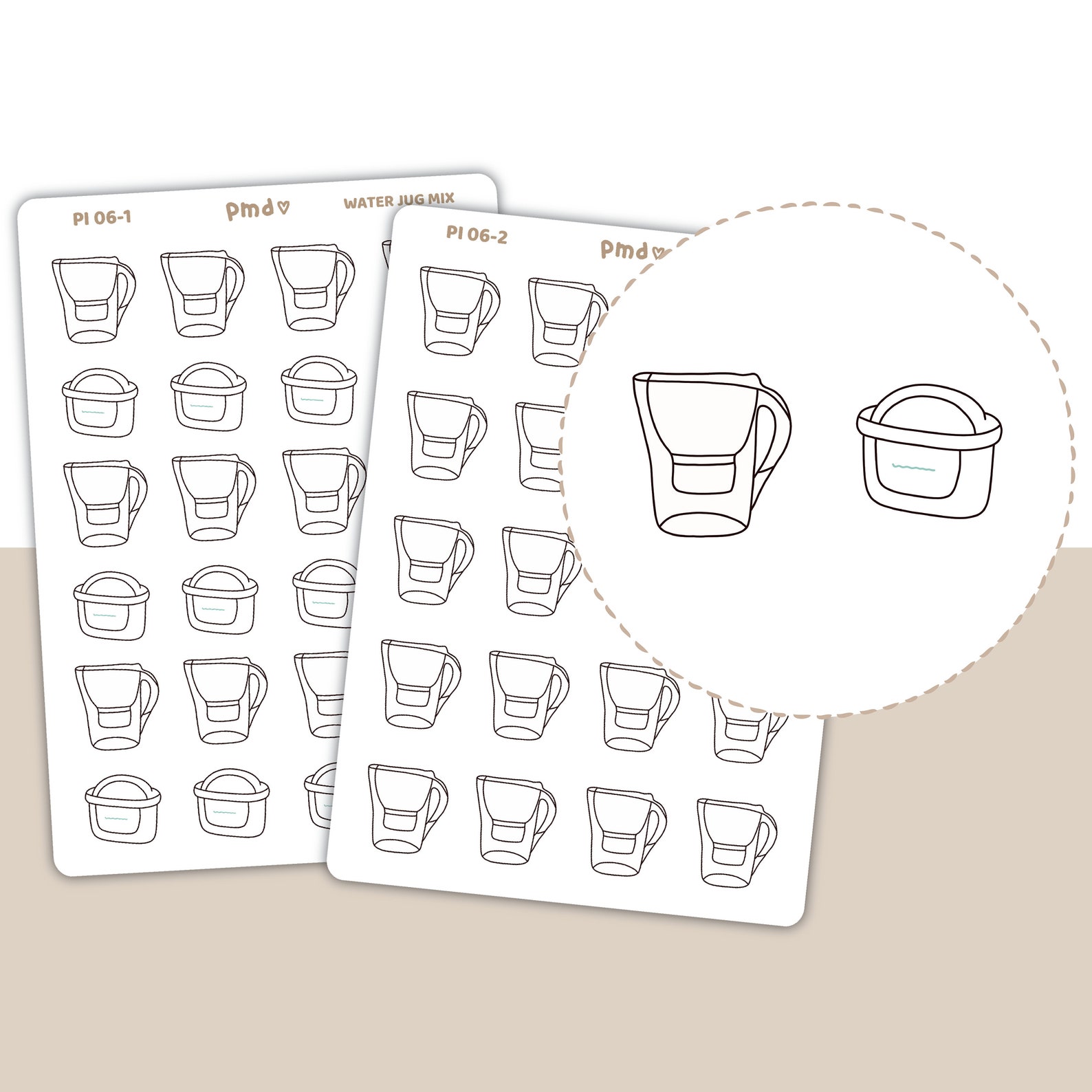 Water Jug Filter Stickers PMD Drawn Icons Planner Stickers PI06 - Etsy