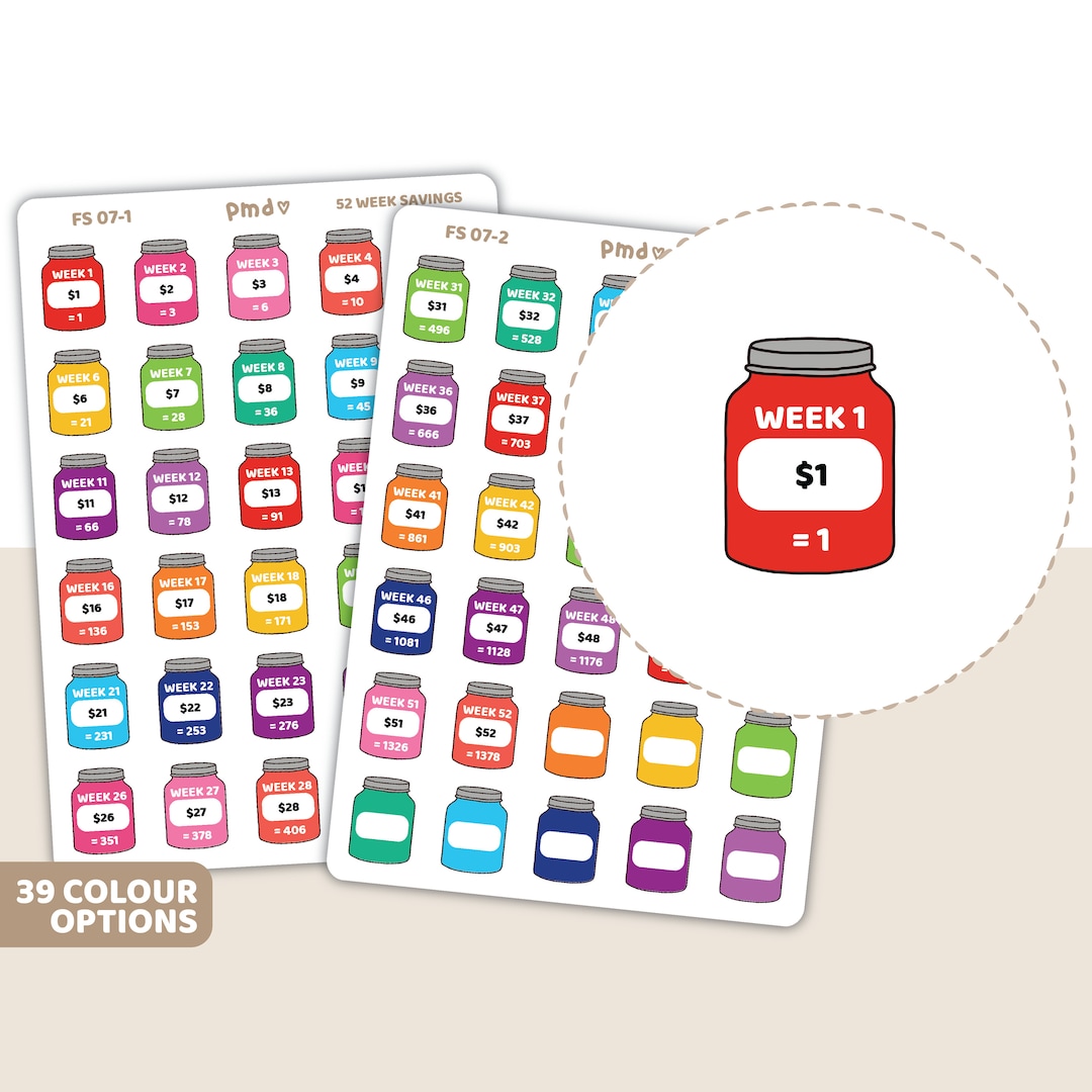 52 Week Savings Challenge Stickers Planner Stickers FS072 - Etsy