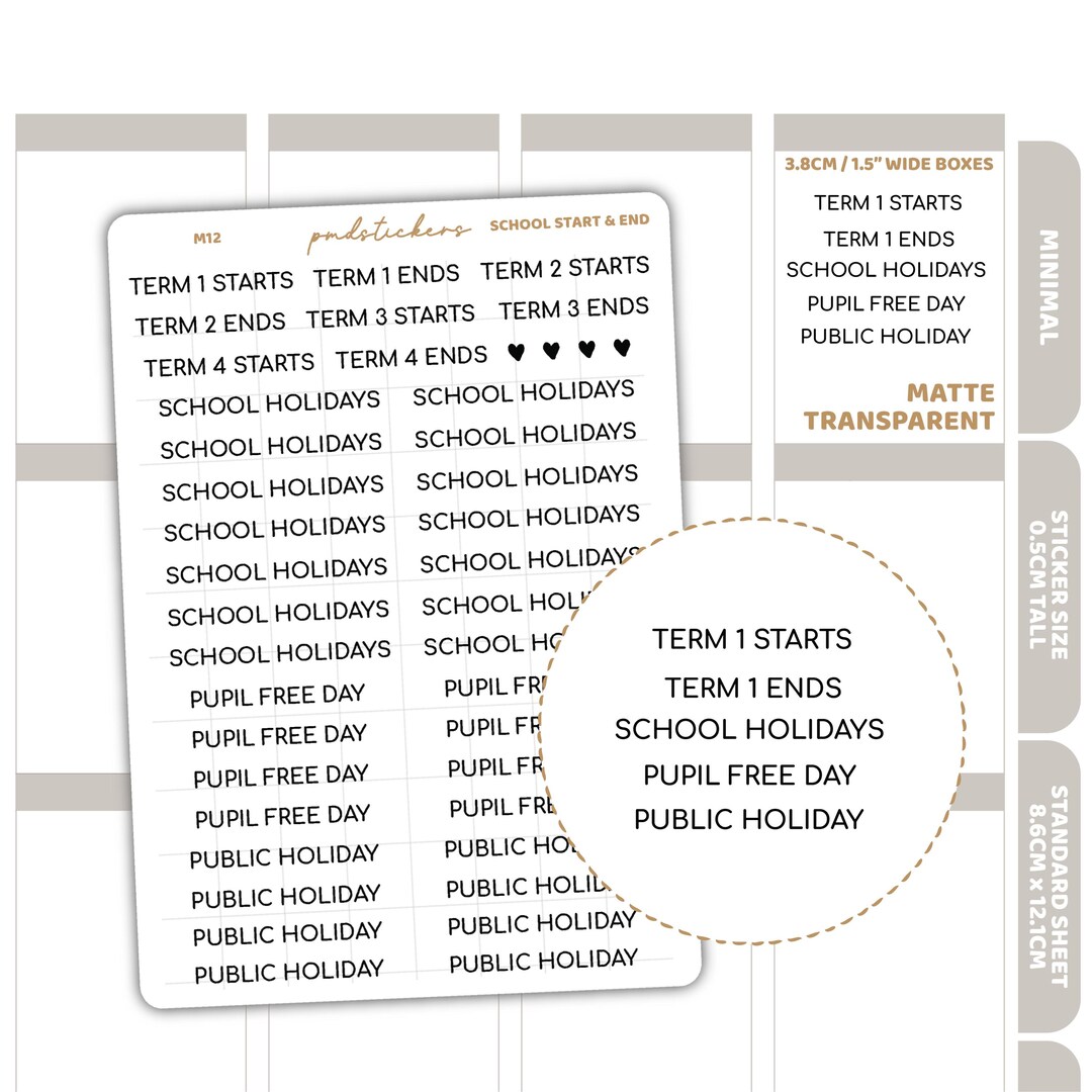 School Start & End Minimal Font Stickers | Minimal Planner Stickers ...