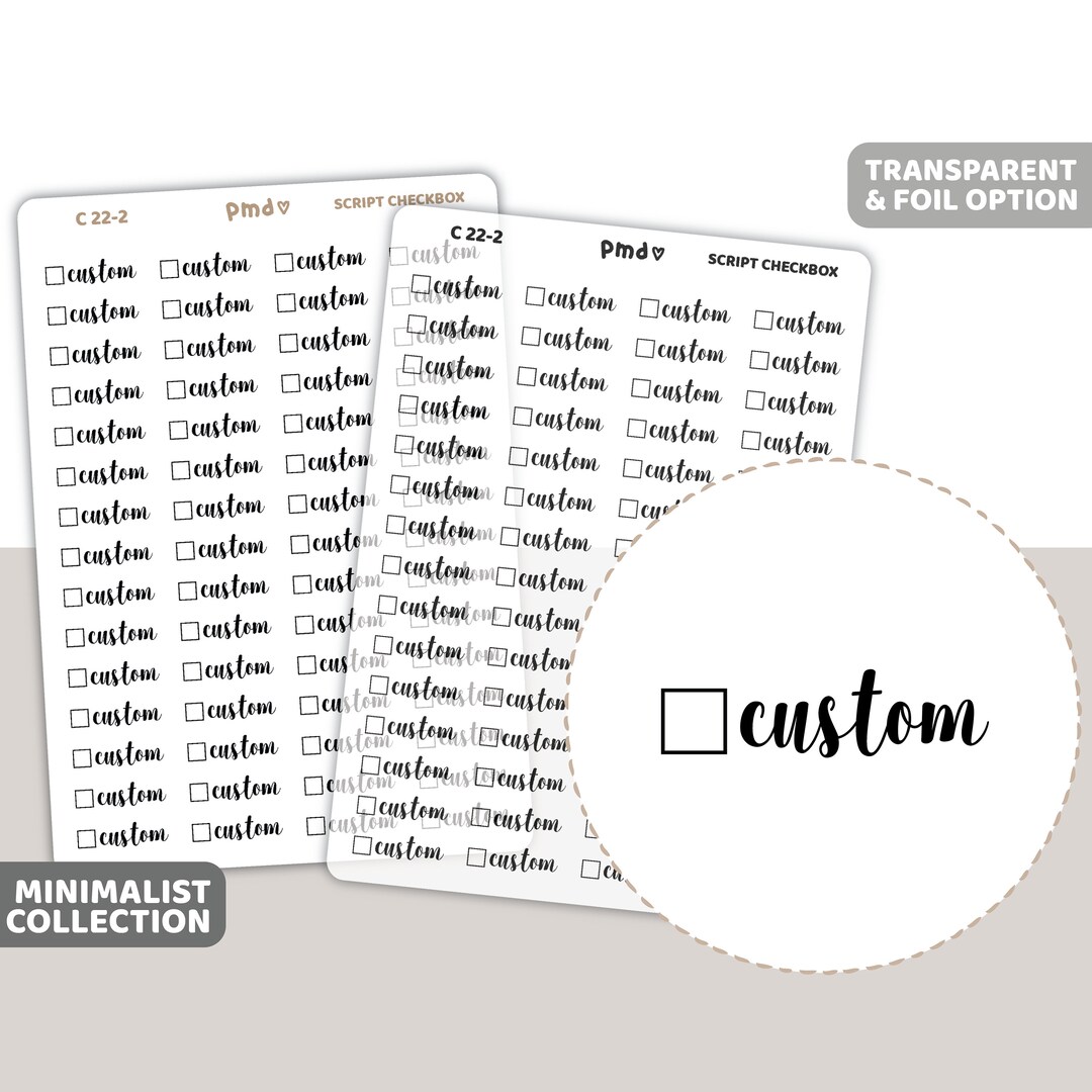 Custom Checkbox Tiny Script Word Stickers Planner Stickers C22 - Etsy