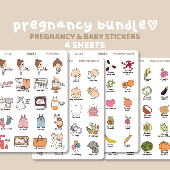 Pregnancy Sticker Bundle 4 Sheets Planner Stickers BU01 | Etsy