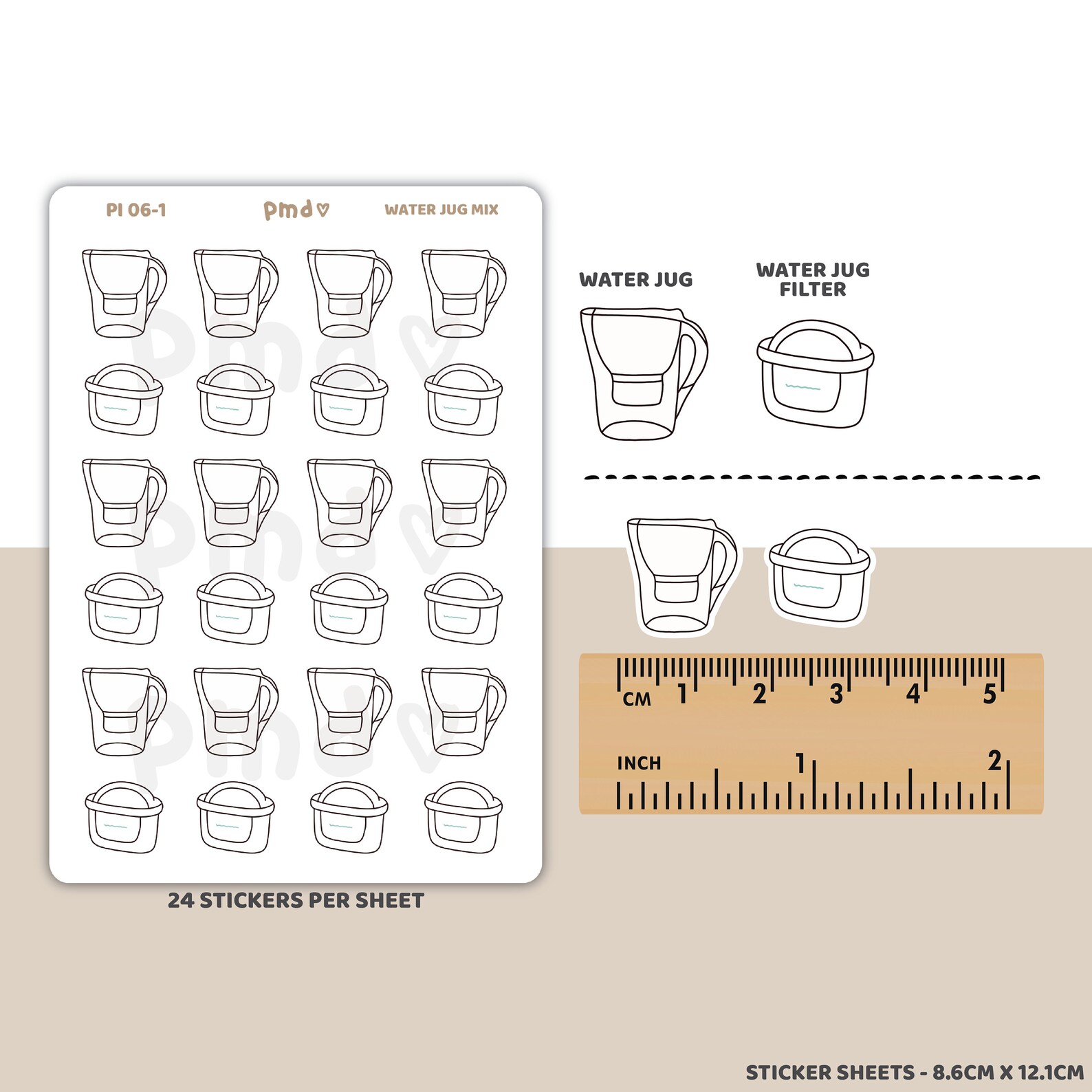 Water Jug Filter Stickers PMD Drawn Icons Planner Stickers PI06 - Etsy