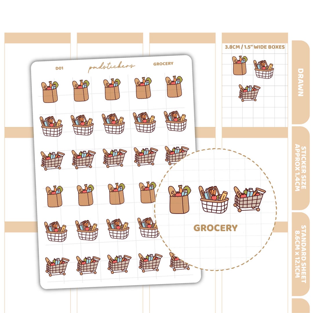 Grocery Stickers | Drawn Planner Stickers | D01 - Etsy