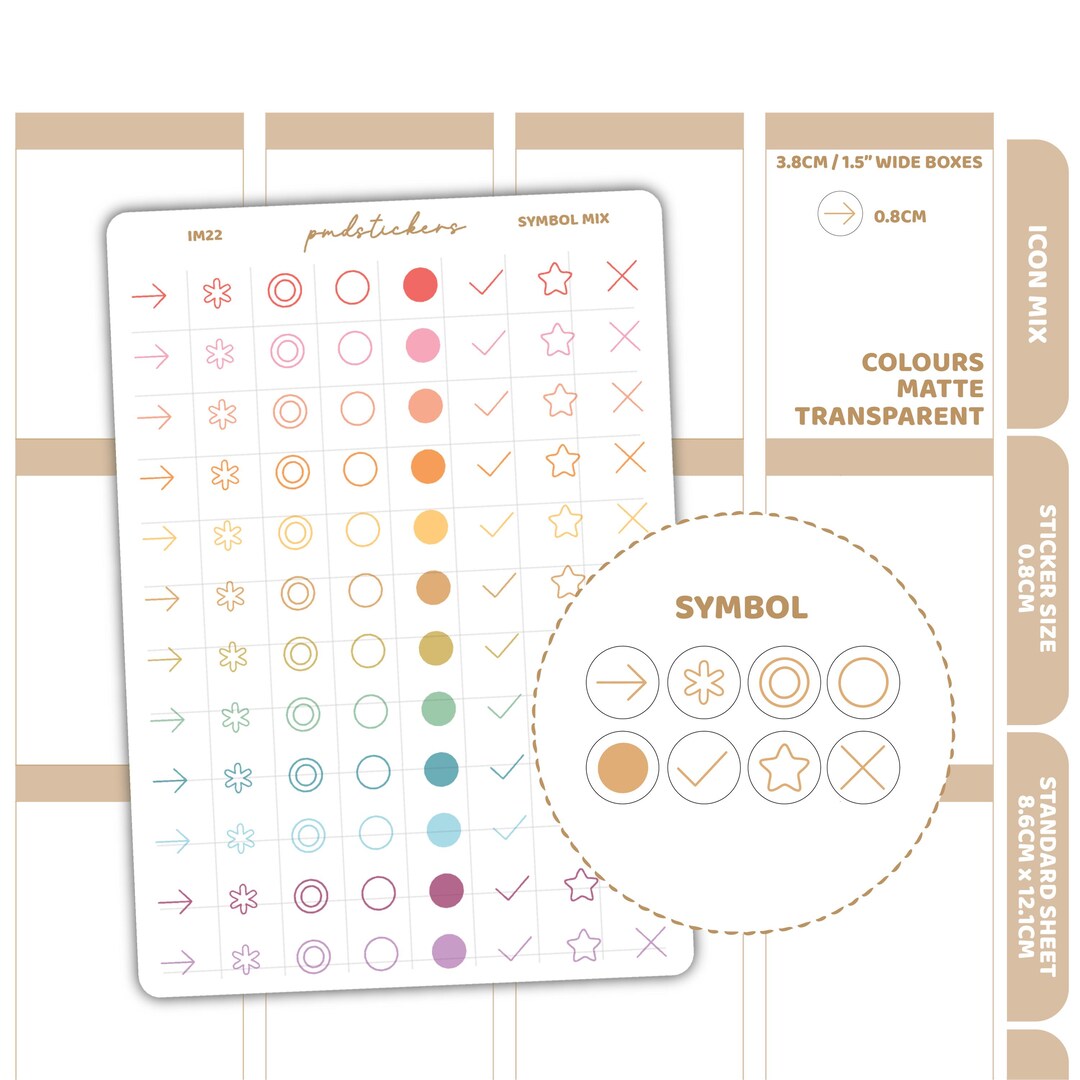 Symbol Mix Icon Dot Stickers | Planner Stickers | IM22 - Etsy