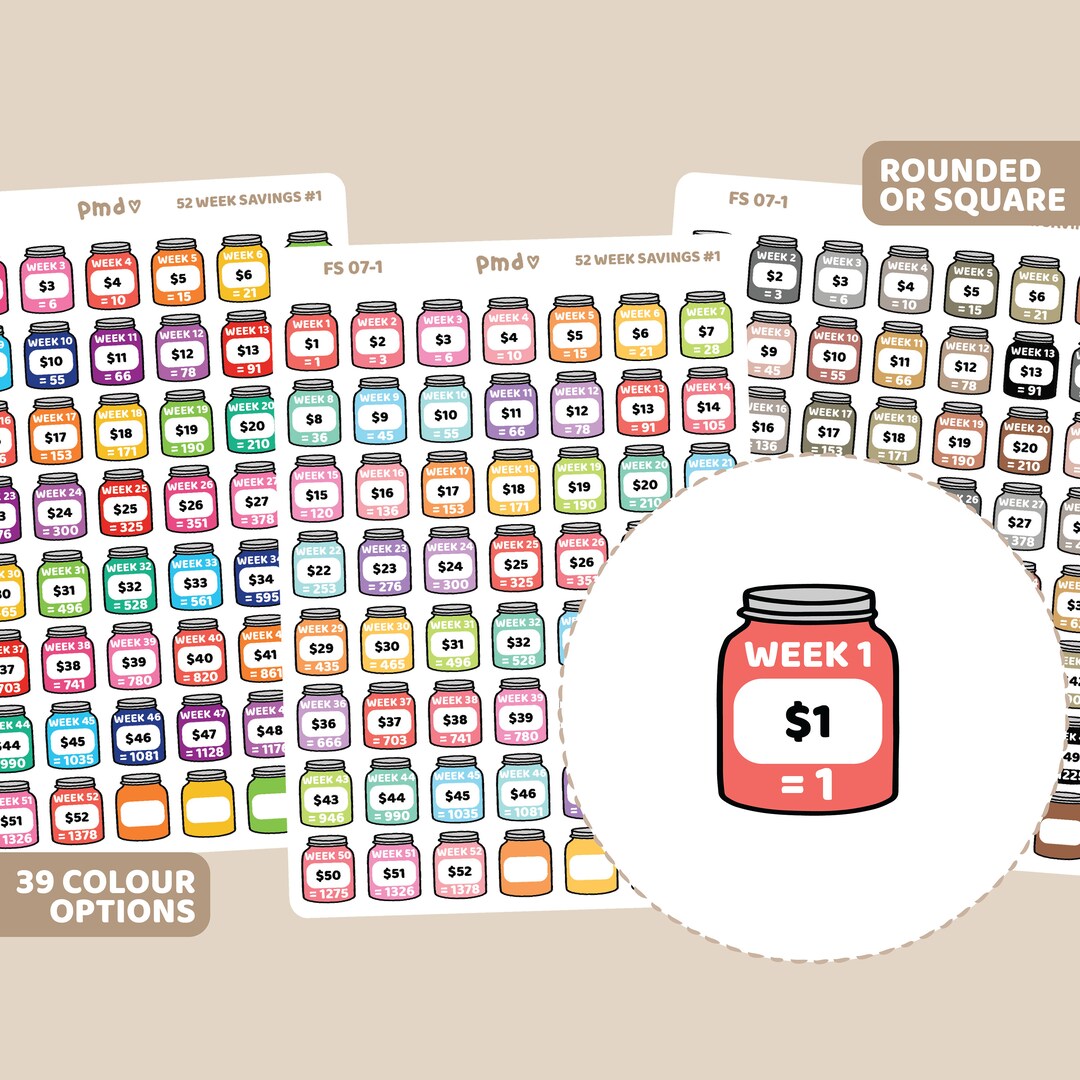 52 Week Savings Challenge Stickers Planner Stickers FS07 - Etsy